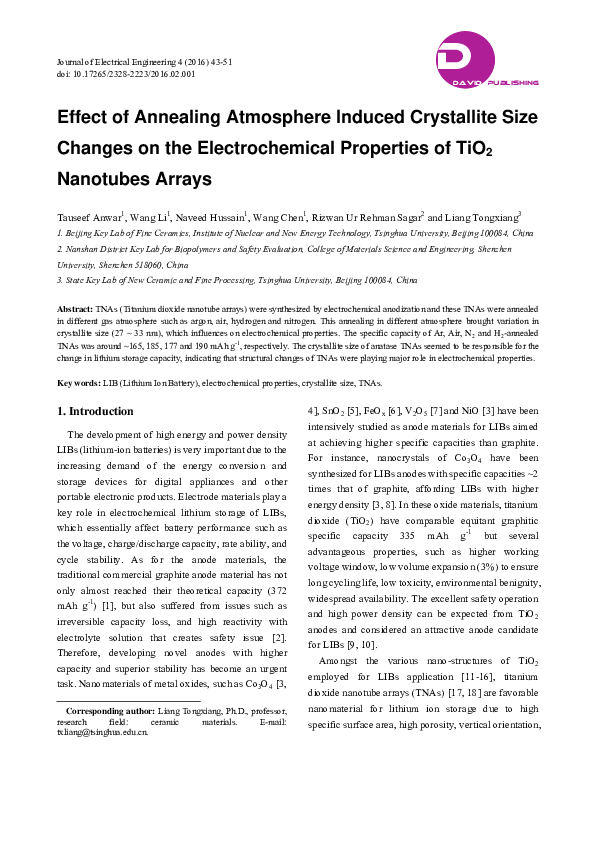 (PDF) Effect of Annealing Atmosphere Induced Crystallite Size Changes on the Electrochemical ...