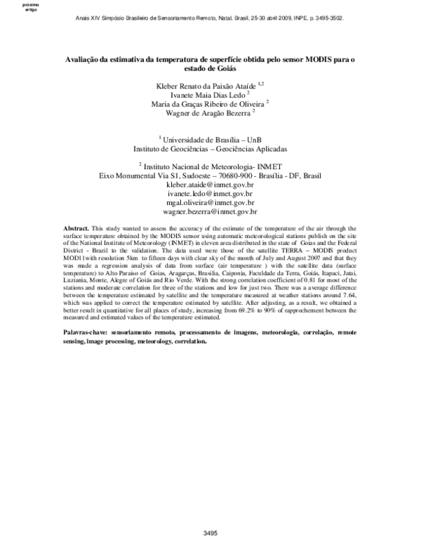(PDF) Avaliação da estimativa da temperatura de superfície obtida pelo ...