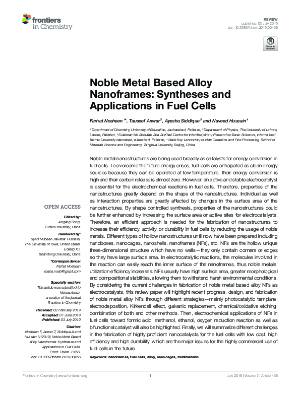 (PDF) Noble Metal Based Alloy Nanoframes: Syntheses and Applications in ...