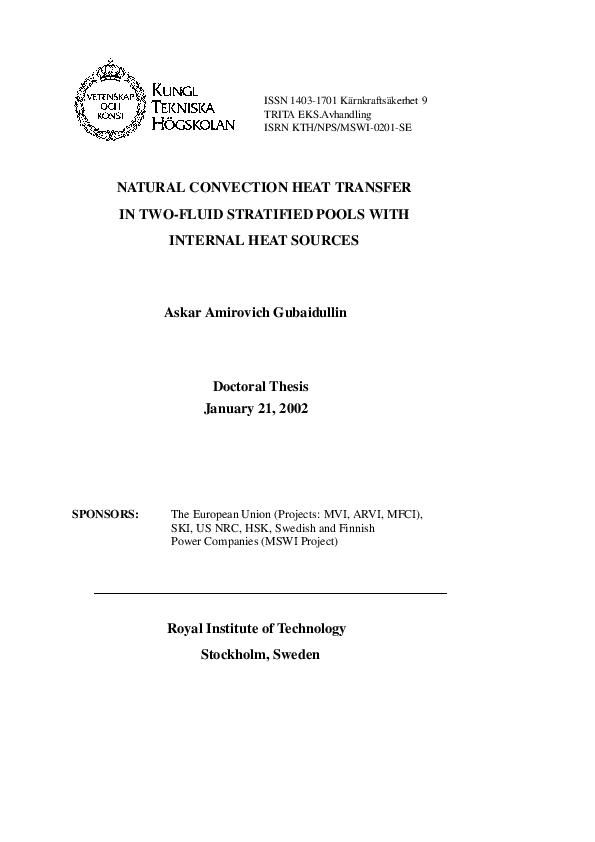 (PDF) Natural Convection Heat Transfer in Two-Fluid Stratified Pools ...