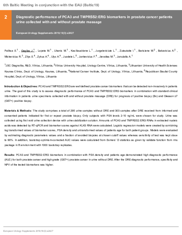 (PDF) Diagnostic performance of PCA3 and TMPRSS2:ERG biomarkers in prostate cancer patients ...
