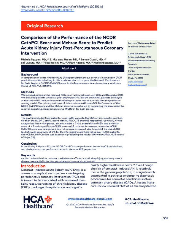 (PDF) Comparison of the Performance of the NCDR CathPCI Score and ...