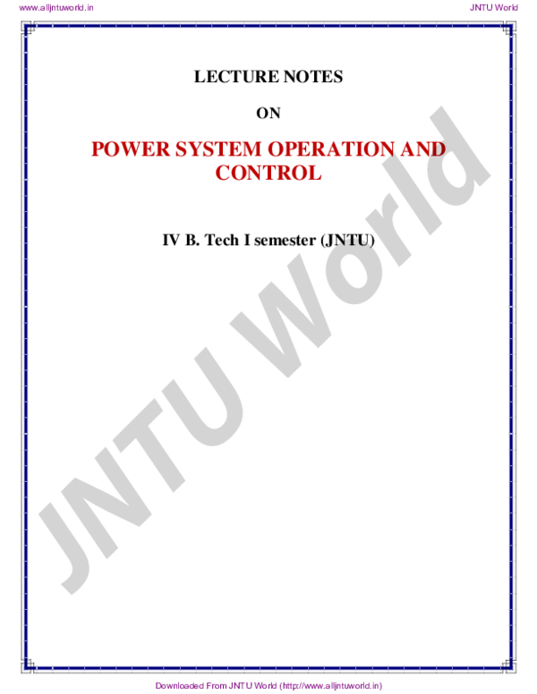Pdf Power System Operation And Control