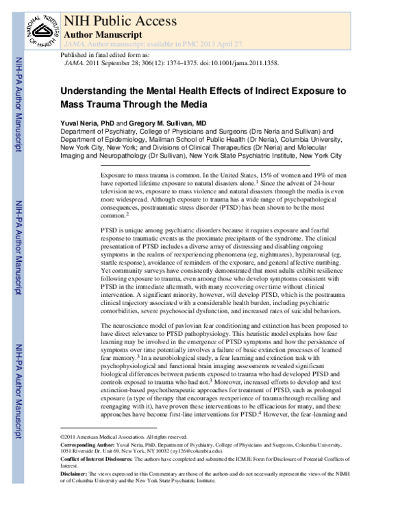 (PDF) Understanding the Mental Health Effects of Indirect Exposure to ...