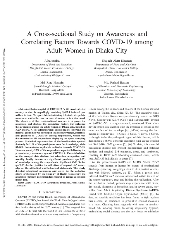 (PDF) A Cross-sectional Study on Awareness and Correlating Factors ...