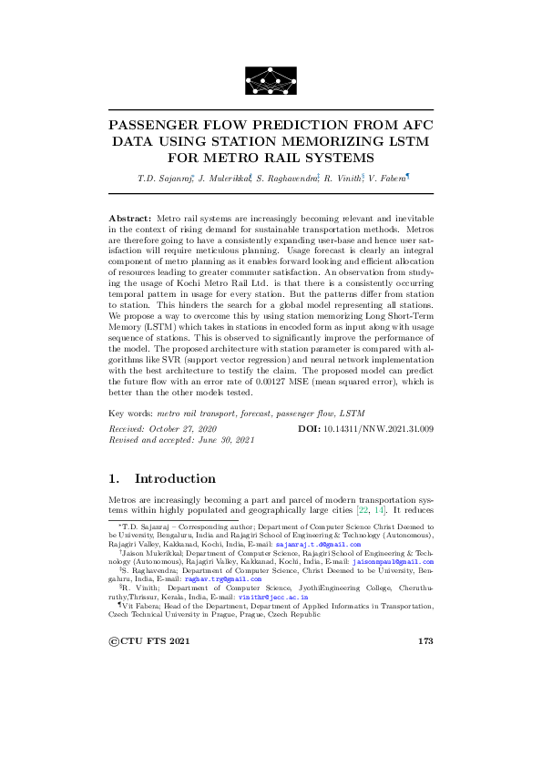 (PDF) Passenger flow prediction from AFC data using station memorizing LSTM for metro rail systems