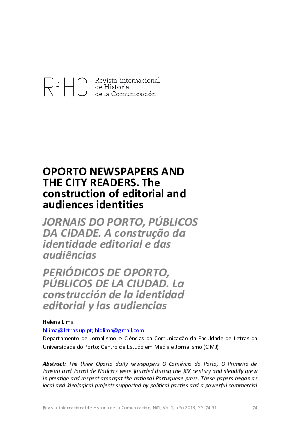 (PDF) PERIÓDICOS DE OPORTO, PÚBLICOS DE LA CIUDAD: La construcción de la identidad editorial y ...