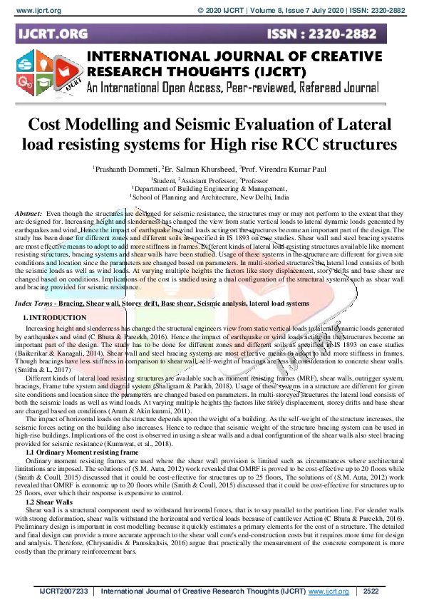 (PDF) Cost Modelling and Seismic Evaluation of Lateral load resisting ...