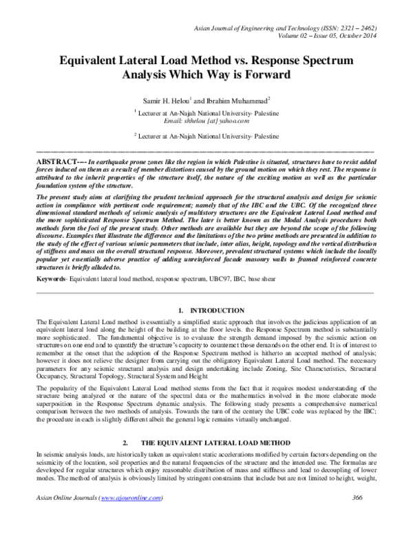 (PDF) Equivalent Lateral Load Method vs. Response Spectrum Analysis ...