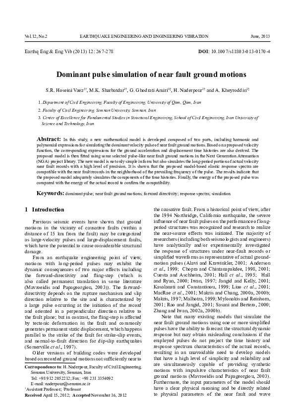 (PDF) Dominant pulse simulation of near fault ground motions
