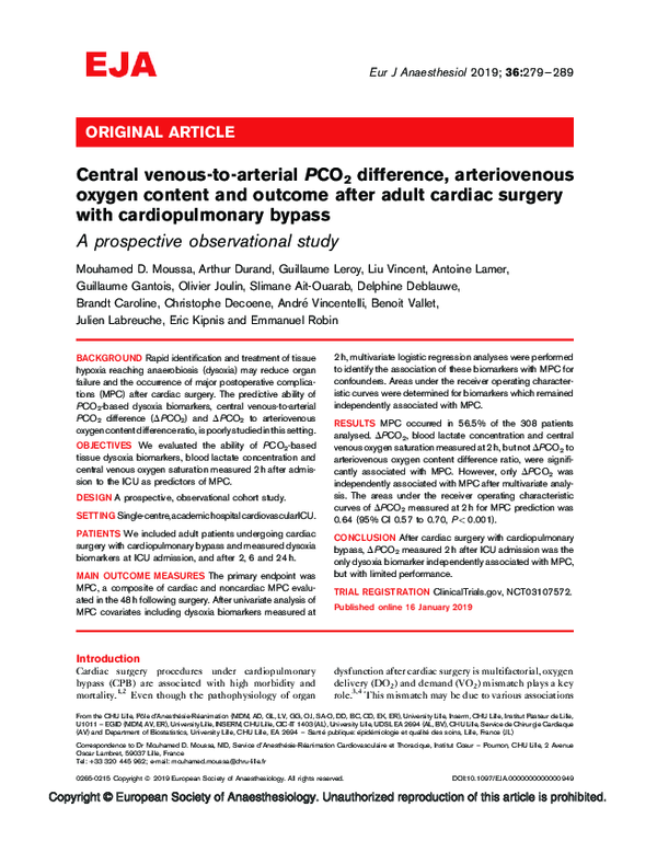(PDF) Central venous-to-arterial PCO2 difference, arteriovenous oxygen ...