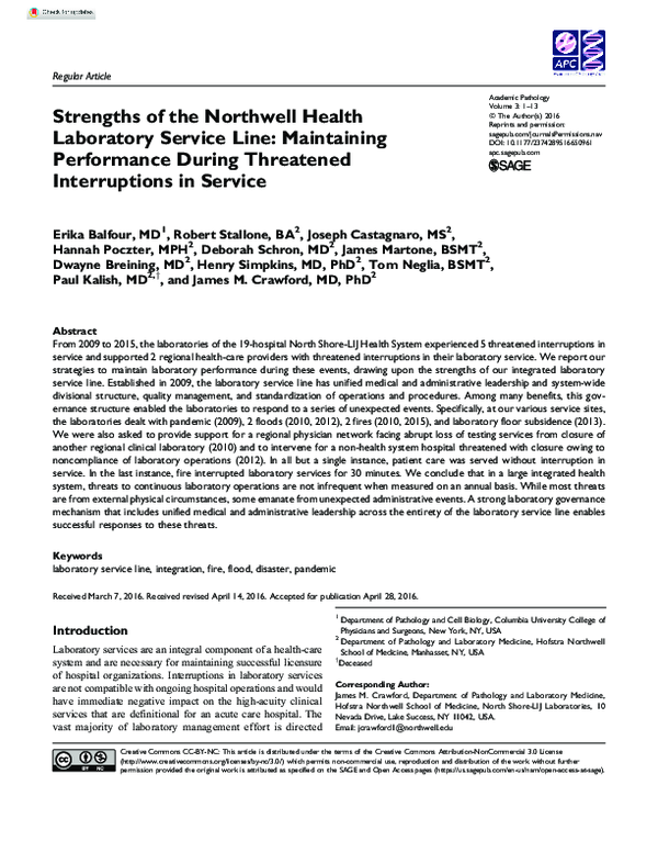 (PDF) Strengths of the Northwell Health Laboratory Service Line