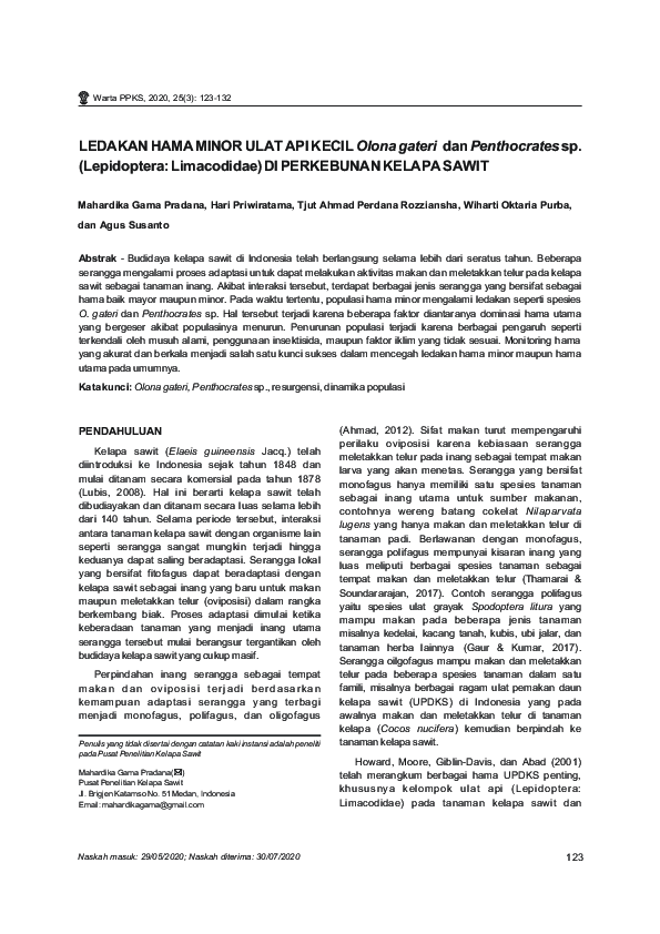 (PDF) LEDAKAN HAMA MINOR ULAT API KECIL Olona gateri dan Penthocrates ...