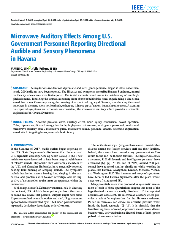 (PDF) Microwave Auditory Effects Among U.S. Government Personnel Reporting Directional Audible ...