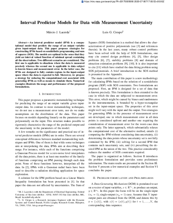 (PDF) Interval predictor models for data with measurement uncertainty