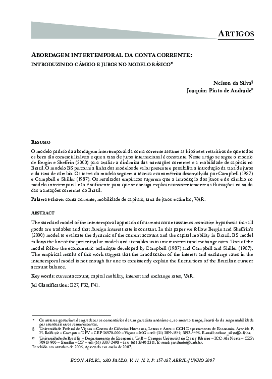 (PDF) Abordagem intertemporal da conta corrente: introduzindo câmbio e ...