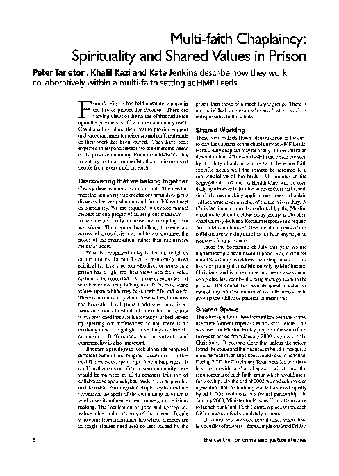 (PDF) Multi-faith Chaplaincy: Spirituality and Shared Values in Prison