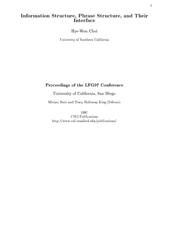 (PDF) Information Structure, Phrase Structure, and Their Interface