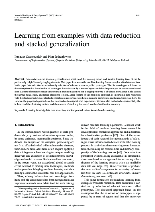 (PDF) Learning from examples with data reduction and stacked generalization