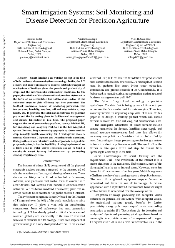 (PDF) Smart Irrigation Systems: Soil Monitoring and Disease Detection ...