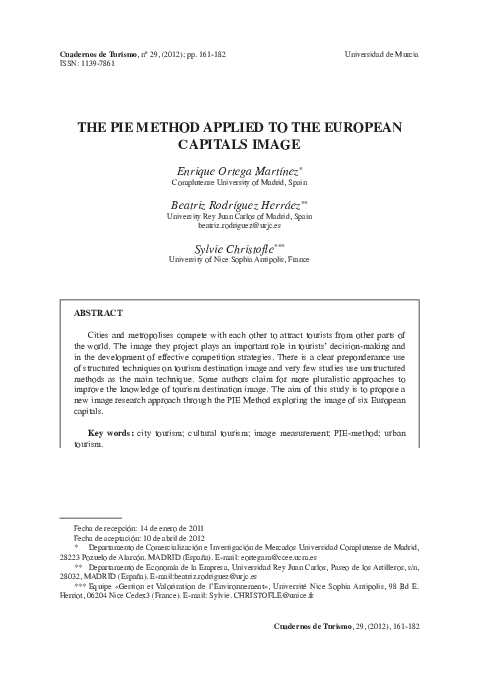 (PDF) The Pie Method Applied to the European Capitals Image
