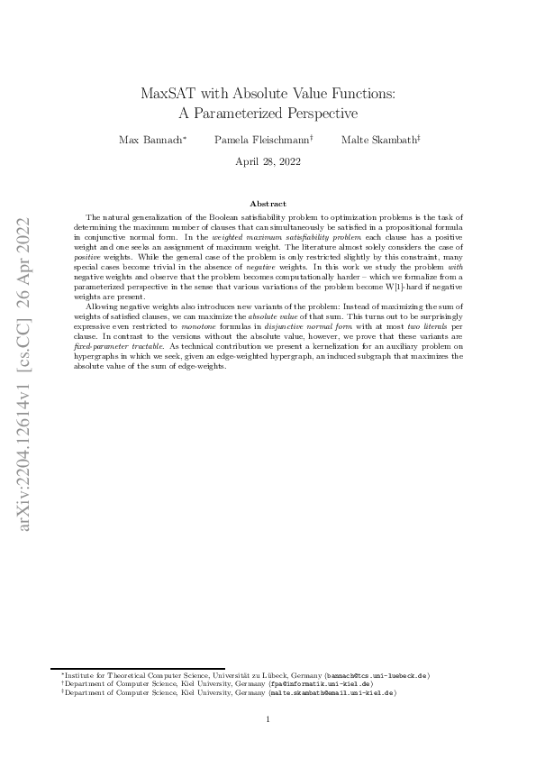 (PDF) MaxSAT with Absolute Value Functions: A Parameterized Perspective