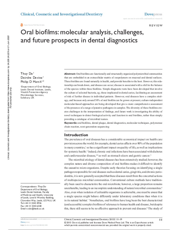 (PDF) Oral biofilms: molecular analysis, challenges, and future ...