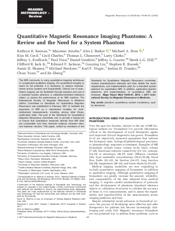 (PDF) Quantitative magnetic resonance imaging phantoms: A review and the need for a system ...