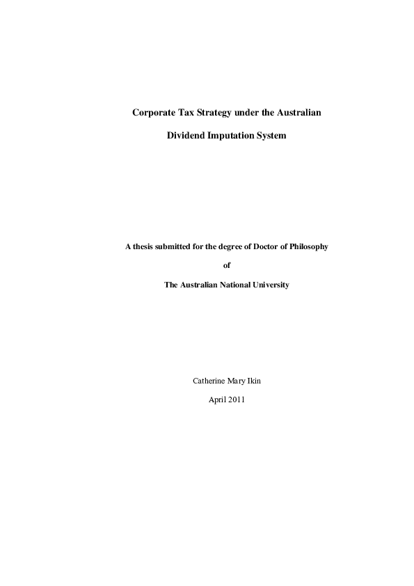(PDF) Corporate Tax Strategy in the Australian Dividend Imputation System