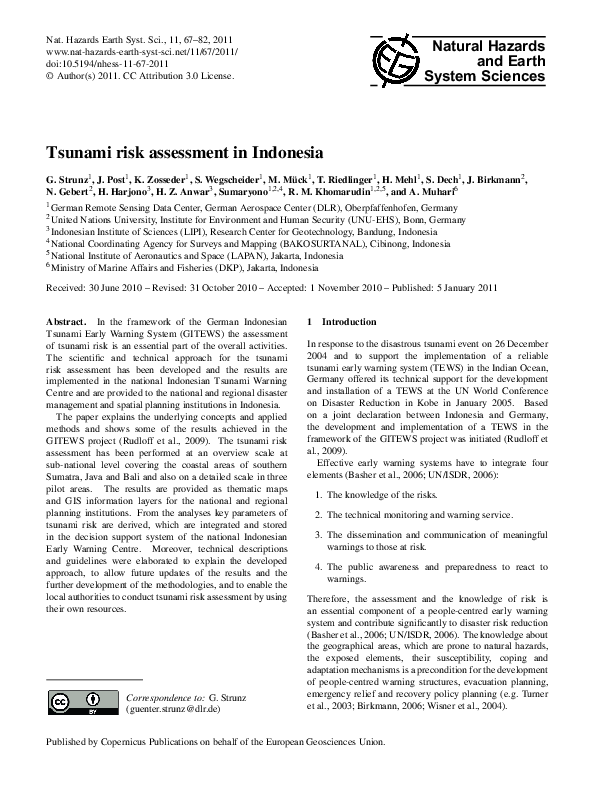 (PDF) Tsunami risk assessment in Indonesia