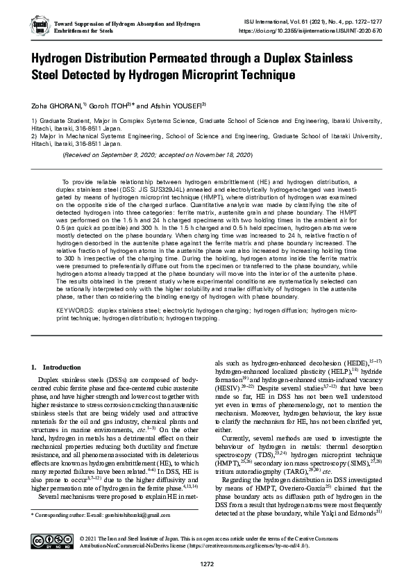 Pdf Hydrogen Distribution Permeated Through A Duplex Stainless Steel Detected By Hydrogen