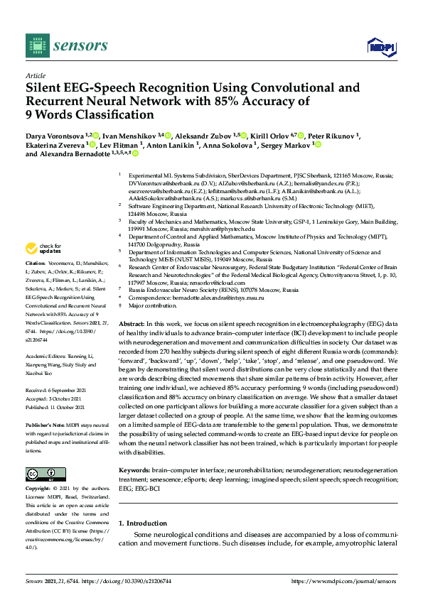 (PDF) Silent EEG-Speech Recognition Using Convolutional and Recurrent Neural Network with 85% ...
