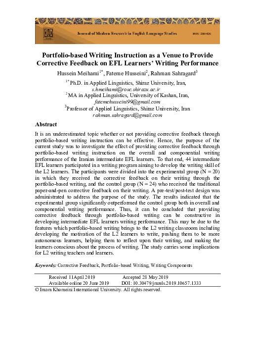 (PDF) Corrective Feedback via Portfolio Writing in EFL