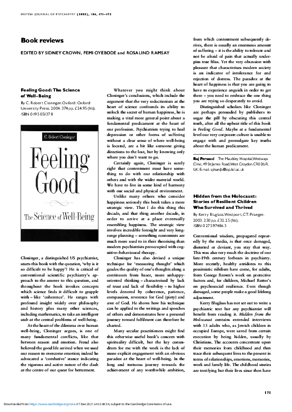 (PDF) Feeling Good: The Science of Well-Being