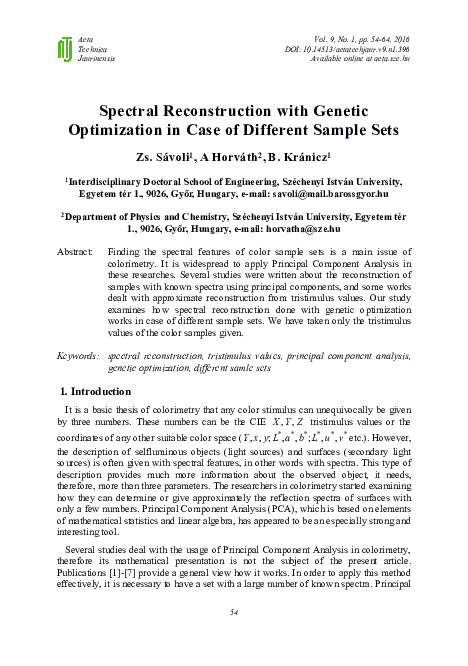 (PDF) Spectral Reconstruction with Genetic Optimization in Case of Different Sample Sets