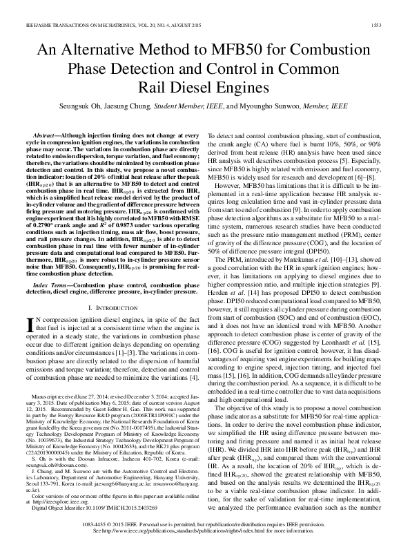 (PDF) An Alternative Method to MFB50 for Combustion Phase Detection and ...