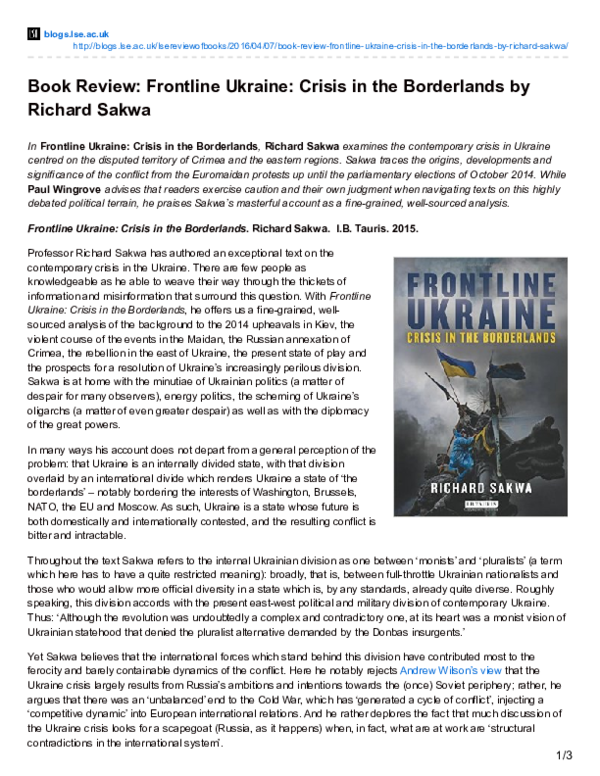 (PDF) Frontline Ukraine: crisis in the borderlands. By Richard Sakwa