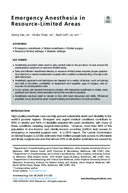 (PDF) Emergency Anesthesia in Resource-Limited Areas