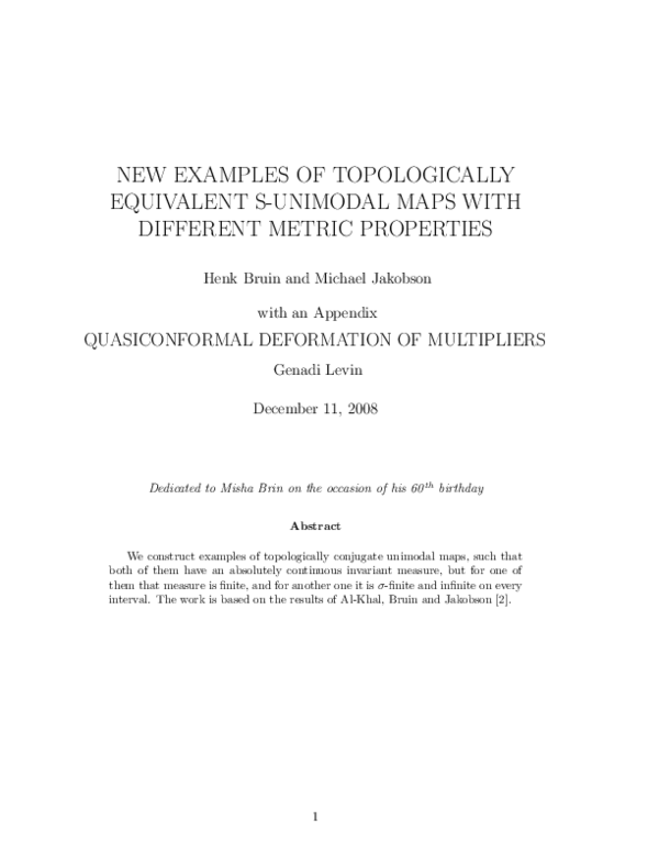 (PDF) New examples of topologically equivalent S-unimodal maps with ...