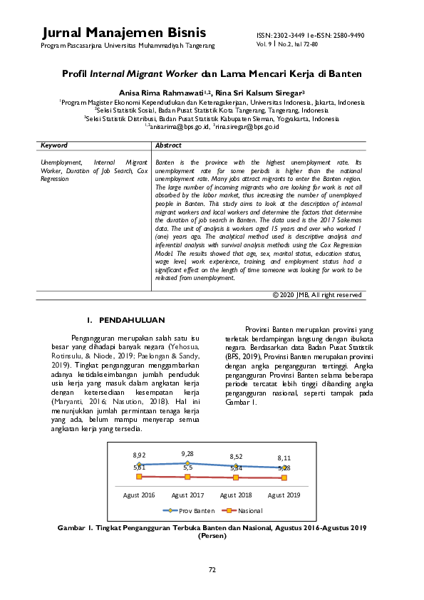 (PDF) Profil Internal Migrant Worker dan Lama Mencari Kerja di Banten ...