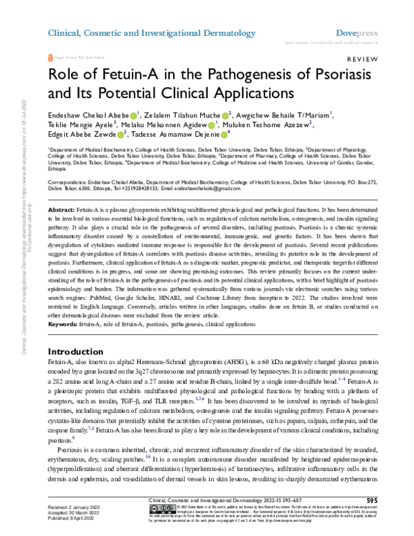 (PDF) Role of Fetuin-A in the Pathogenesis of Psoriasis and Its Potential Clinical Applications ...