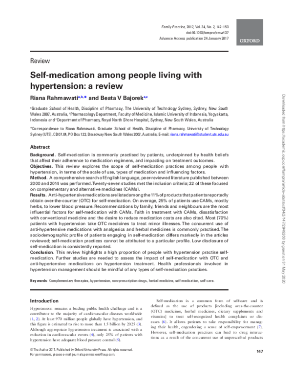 (PDF) Self-medication among people living with hypertension: a review ...