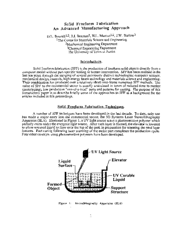 Pdf Solid Freeform Fabrication An Advanced Manufacturing Approach Joel Barlow 