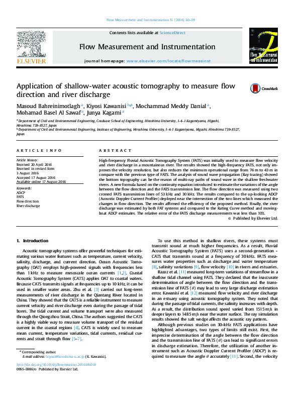 (PDF) Application of shallow-water acoustic tomography to measure flow ...