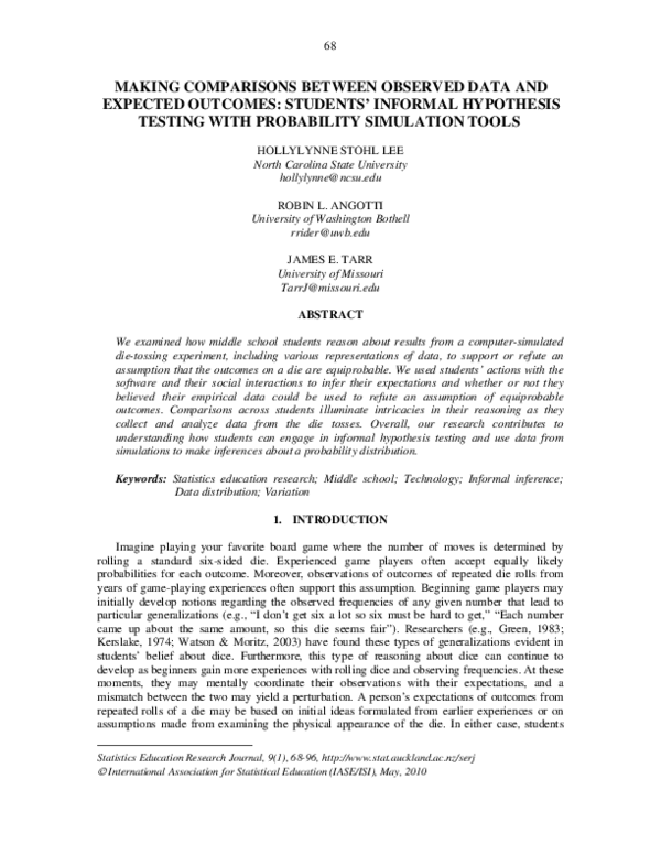 (PDF) 68 Making Comparisons Between Observed Data and Expected Outcomes: Students ’ Informal ...