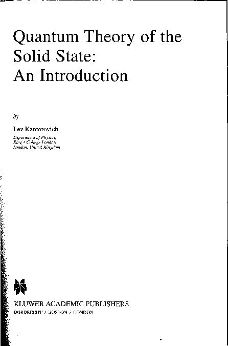 (PDF) Quantum Theory of the Solid State: An Introduction