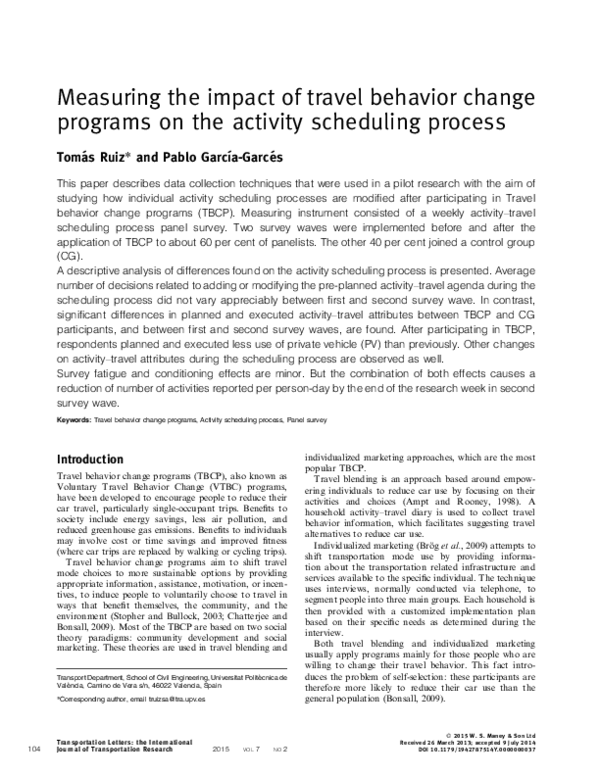 (PDF) Measuring the impact of travel behavior change programs on the activity scheduling process