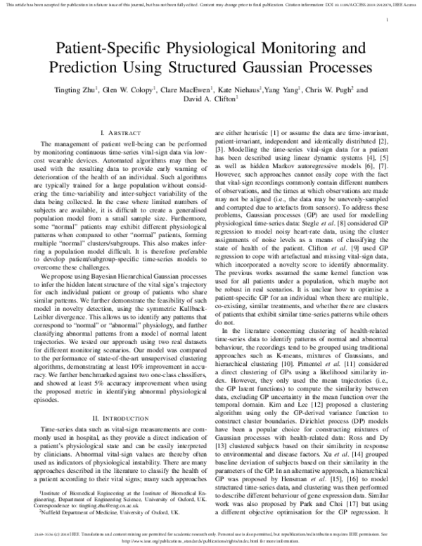 (PDF) Patient-Specific Physiological Monitoring and Prediction Using Structured Gaussian Processes