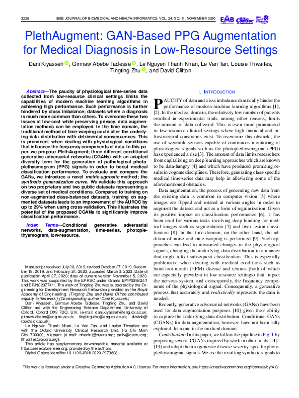 (PDF) PlethAugment: GAN-Based PPG Augmentation for Medical Diagnosis in Low-Resource Settings