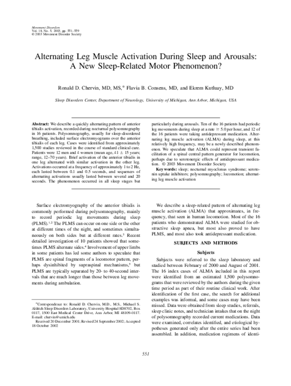 (PDF) Alternating leg muscle activation during sleep and arousals: A ...